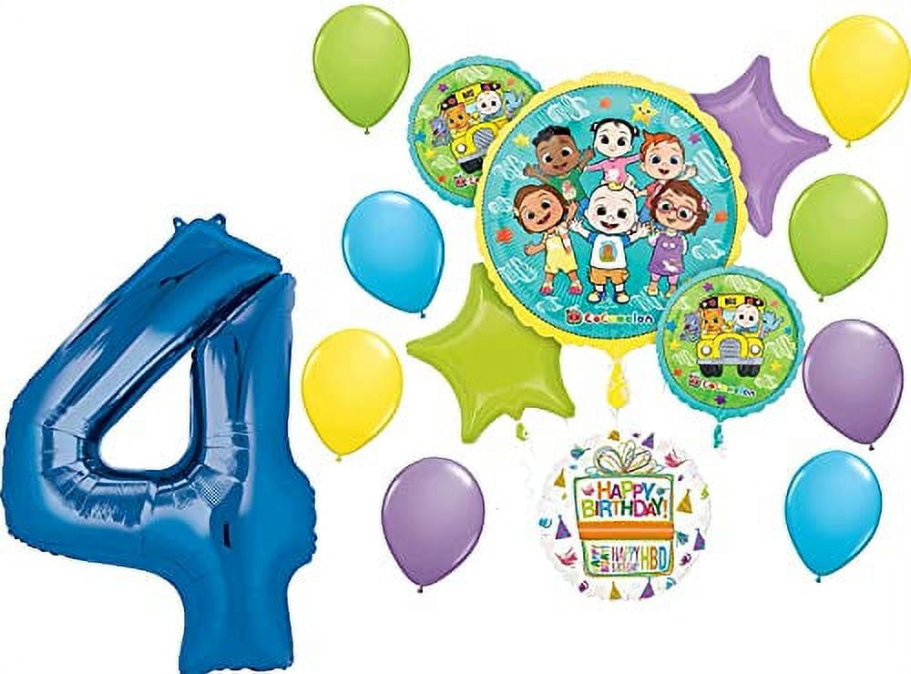 CoComelon 4th Birthday Decor Package - 15pc Themed Balloon Bouquet ...