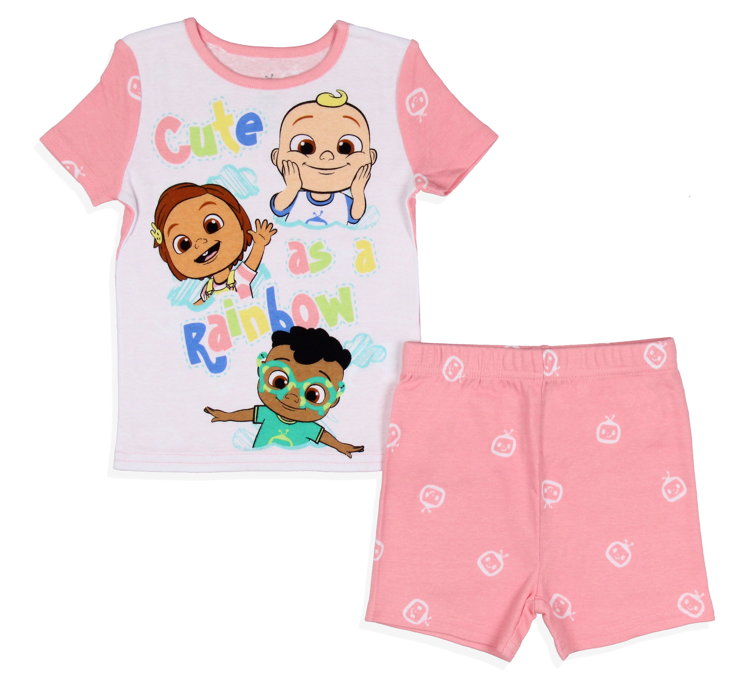 CoComelon Toddler Girls Cute Rainbow Short Sleeve With Shorts Pajama ...