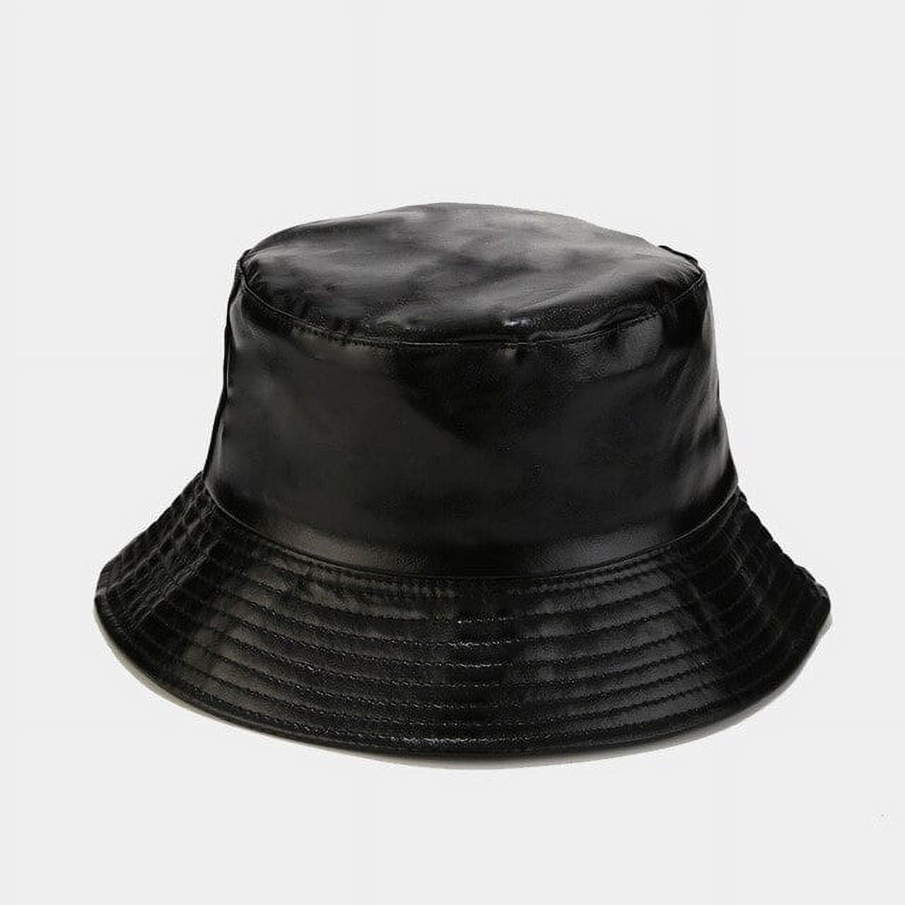 CoCopeanut 2022 New Fashion Waterproof Black Bucket Hat Leather Fishing ...