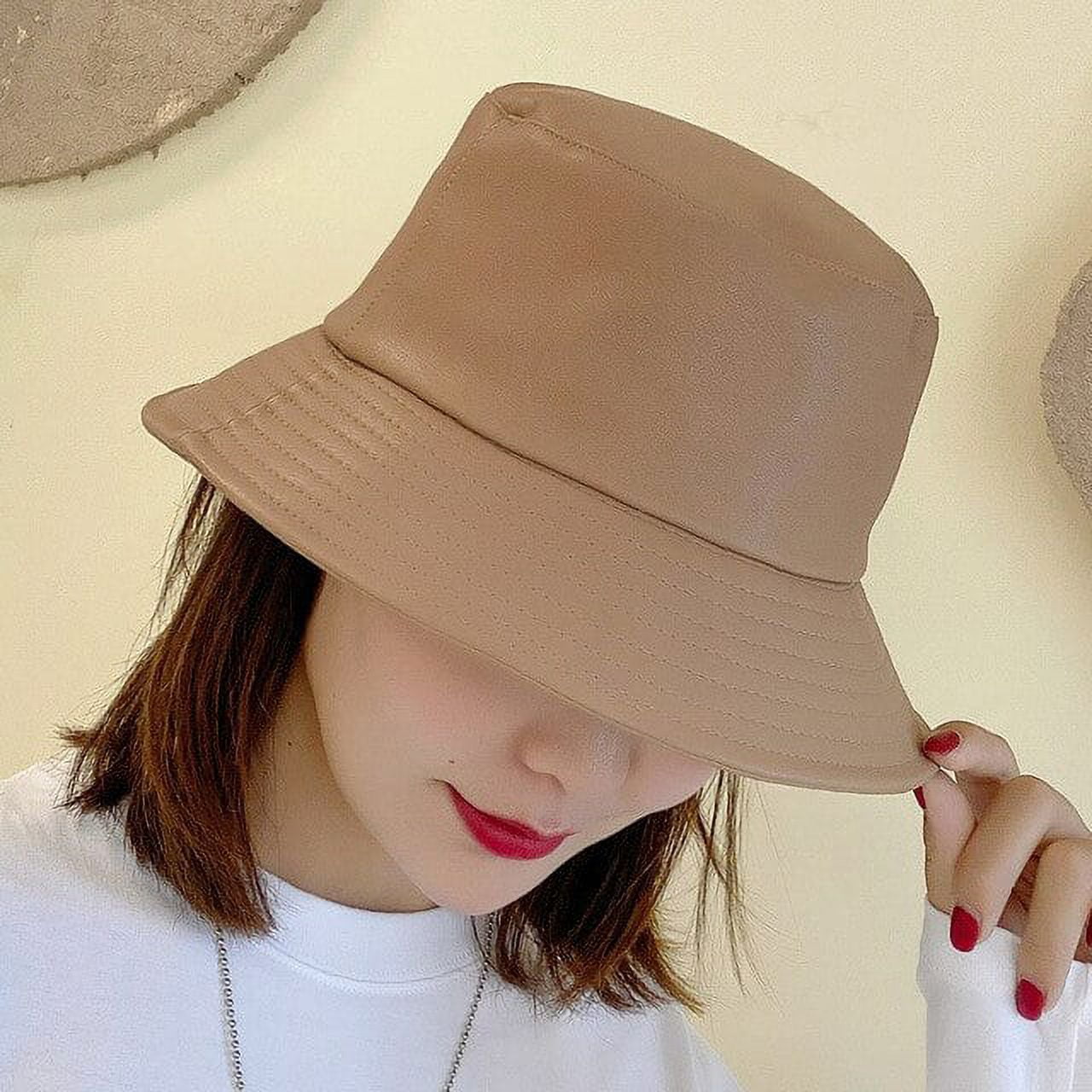 CoCopeanut Baru 2022 Topi Ember Kulit PU Lembut Hitam Solid Musim Semi ...