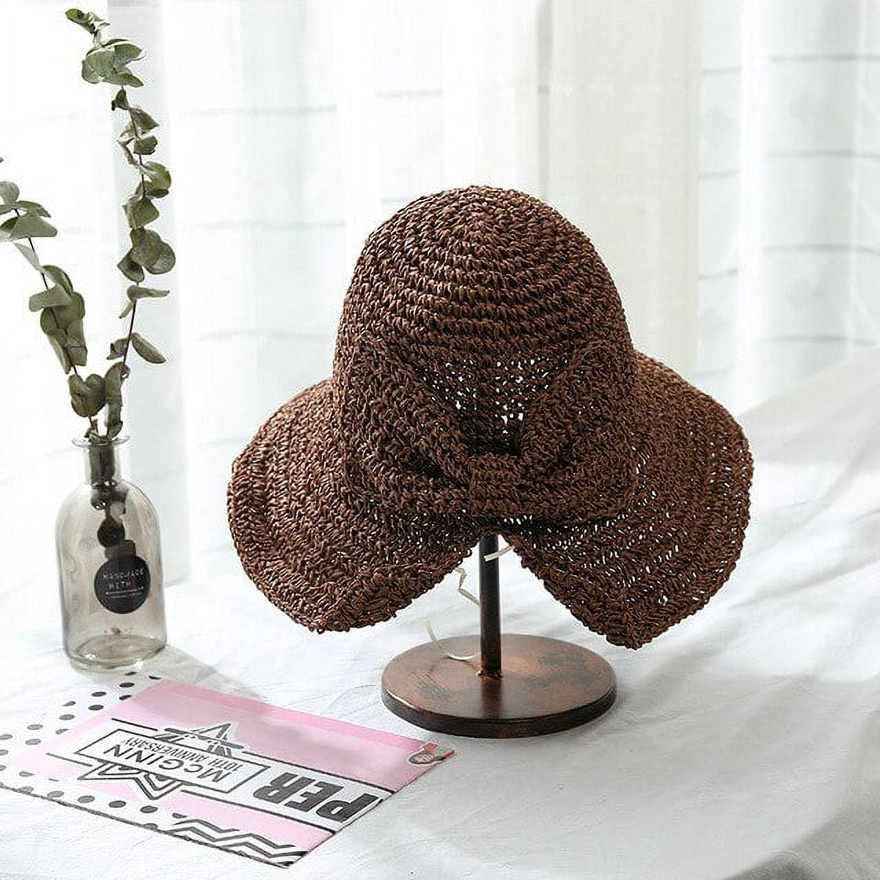 CoCopeanut Baru Wanita Panama Rafia Busur Sun Hat Topi Musim Panas Topi ...