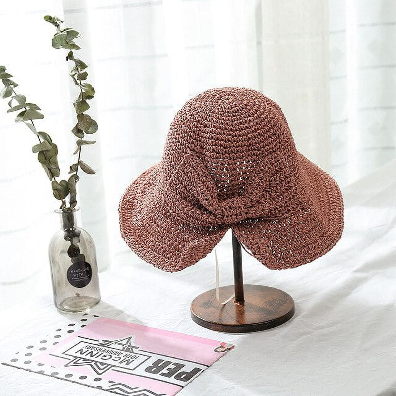 CoCopeanut Baru Wanita Panama Rafia Busur Sun Hat Topi Musim Panas Topi ...