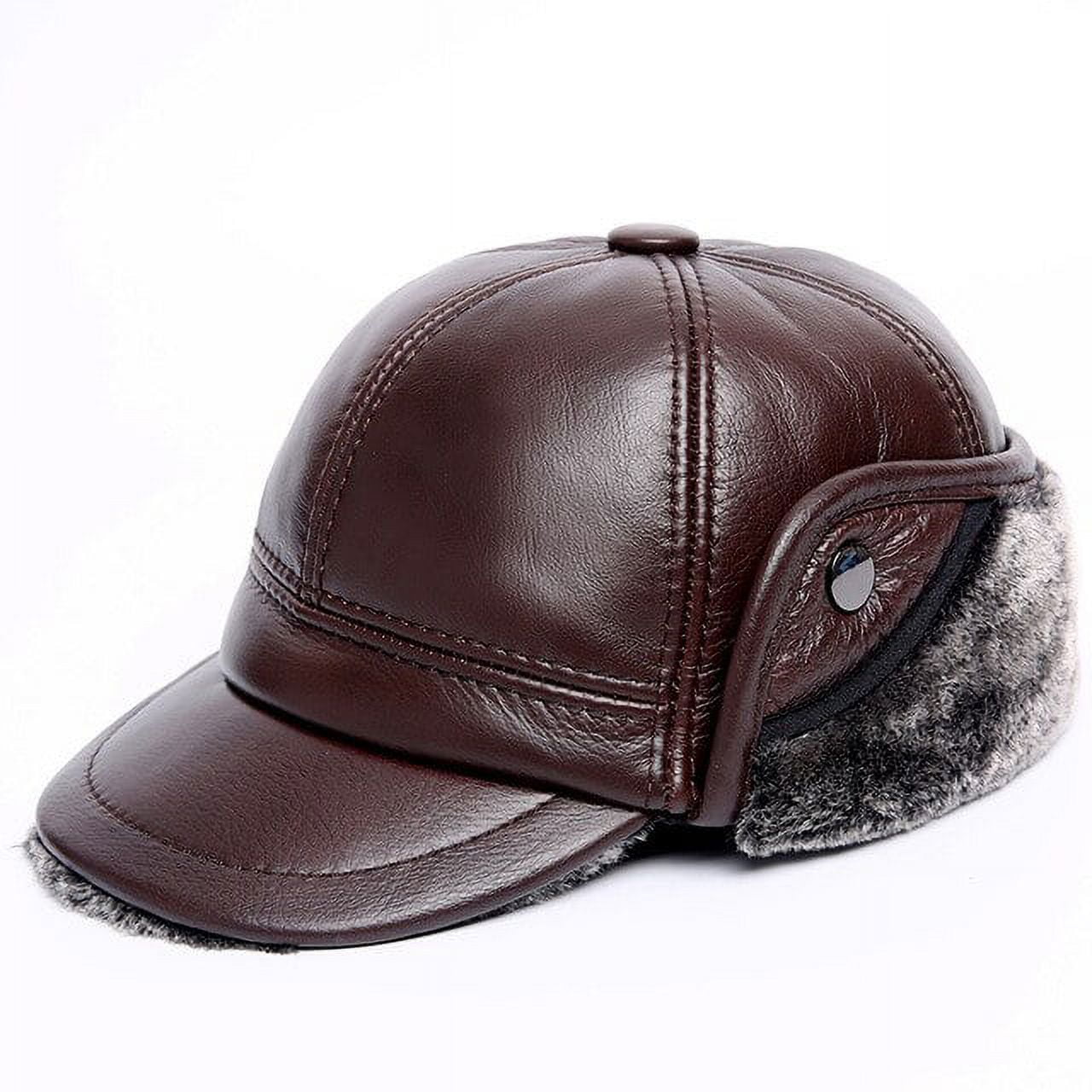 CoCopeanut Fashion Man Genuine Leather Hats Winter Cowhide Warm ...