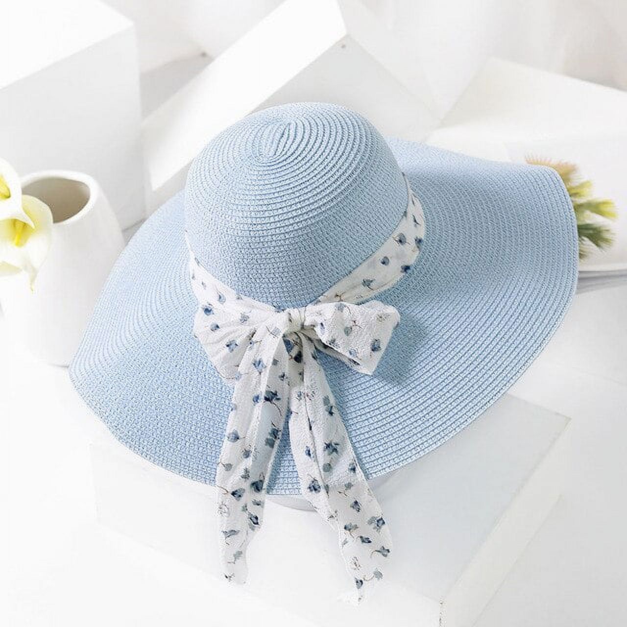 CoCopeanut Foldable Big Brim Floppy Girls Straw Hat Sun Hat with ...