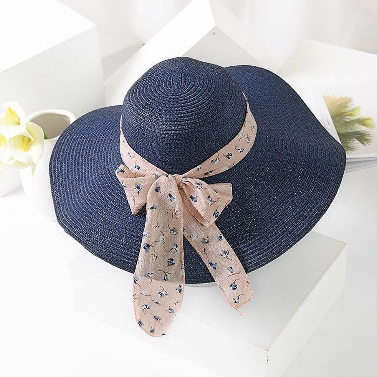 CoCopeanut Foldable Big Brim Floppy Girls Straw Hat Sun Hat with ...