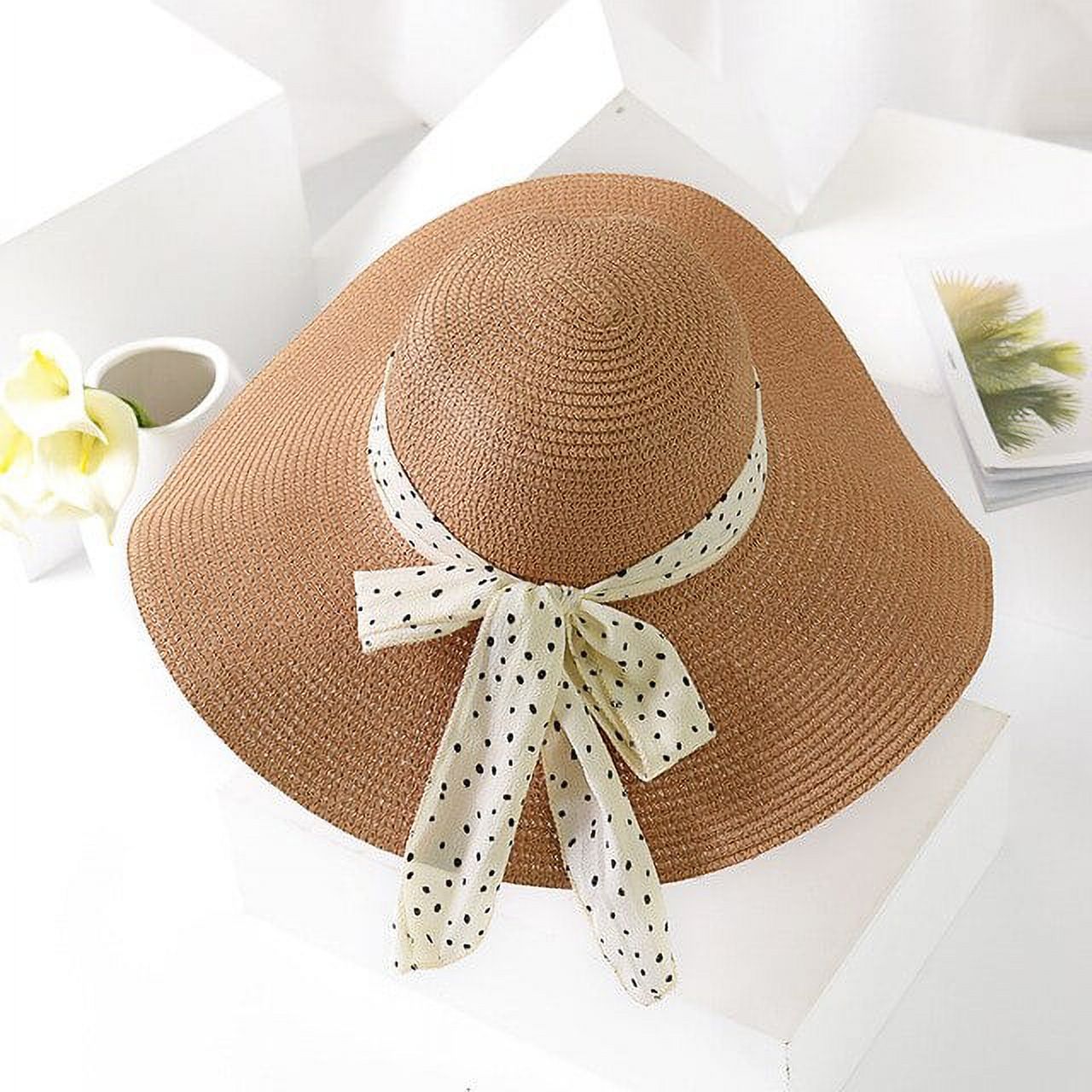 CoCopeanut Foldable Big Brim Floppy Girls Straw Hat Sun Hat with ...