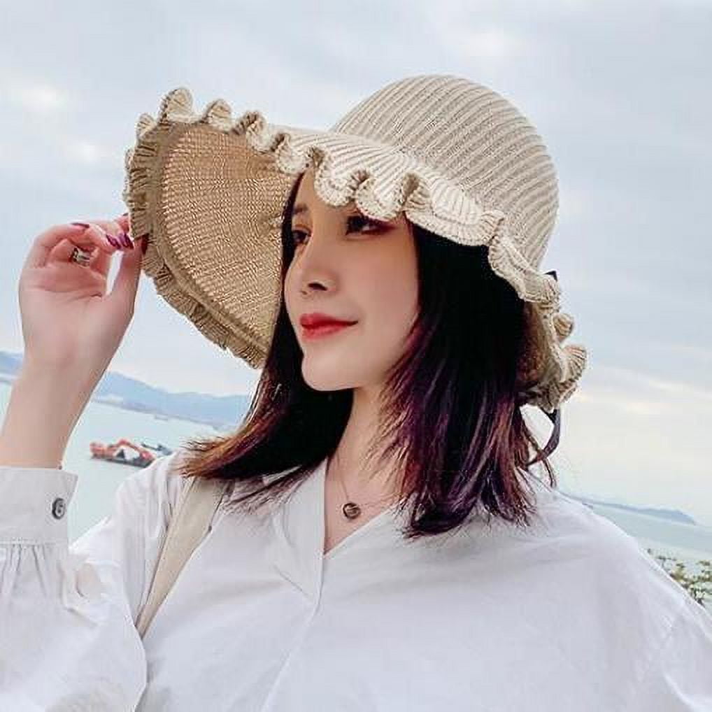 CoCopeanut Hot Summer Sun Hat with Bow Tie Adjustable Big Heads Wide ...