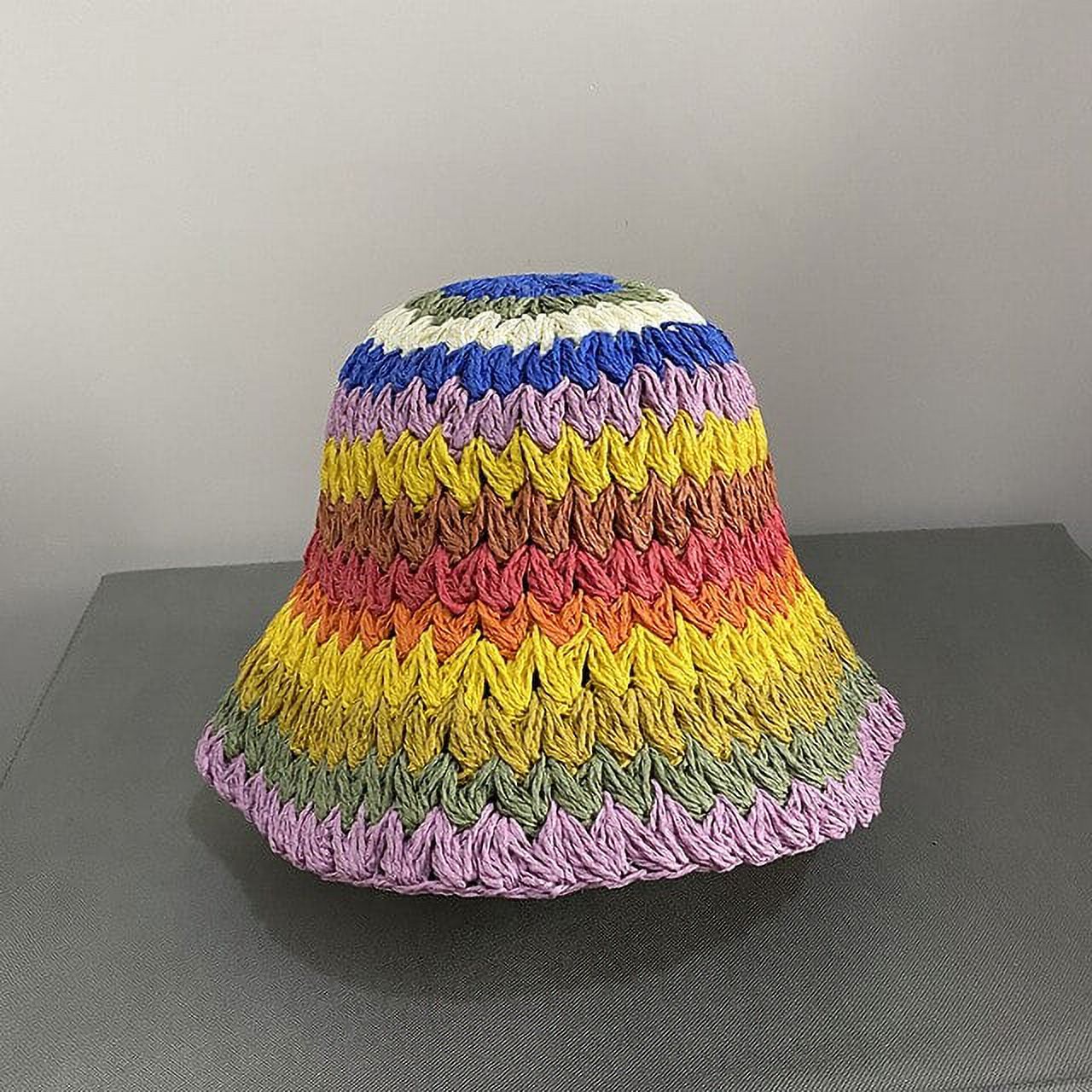 CoCopeanut New 2022 Womens Straw Rainbow Splicing Hats Cool Panamas UV ...