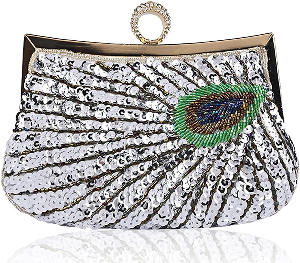 CoCopeanut Retro Peacock Handbag Sequin Clutch Bag Evening Shoulder Bag ...