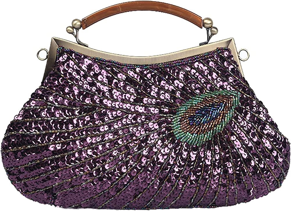 CoCopeanut Retro Peacock Handbag Sequin Clutch Bag Evening Shoulder Bag ...