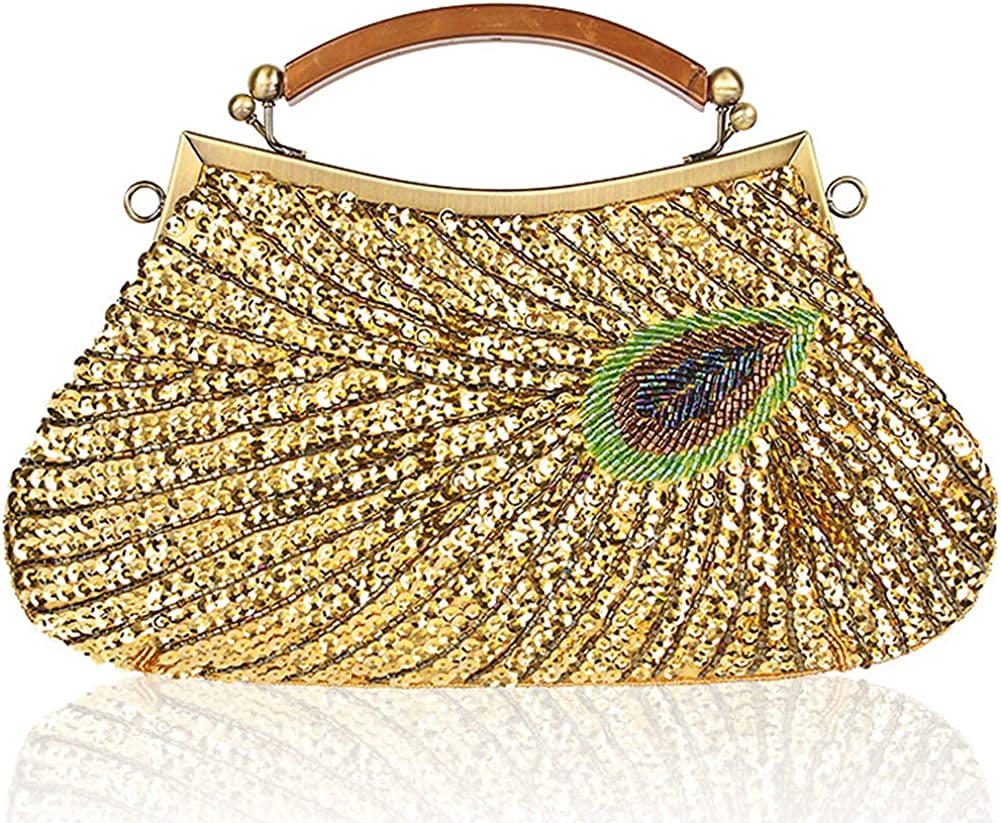 CoCopeanut Retro Peacock Handbag Sequin Clutch Bag Evening Shoulder Bag ...