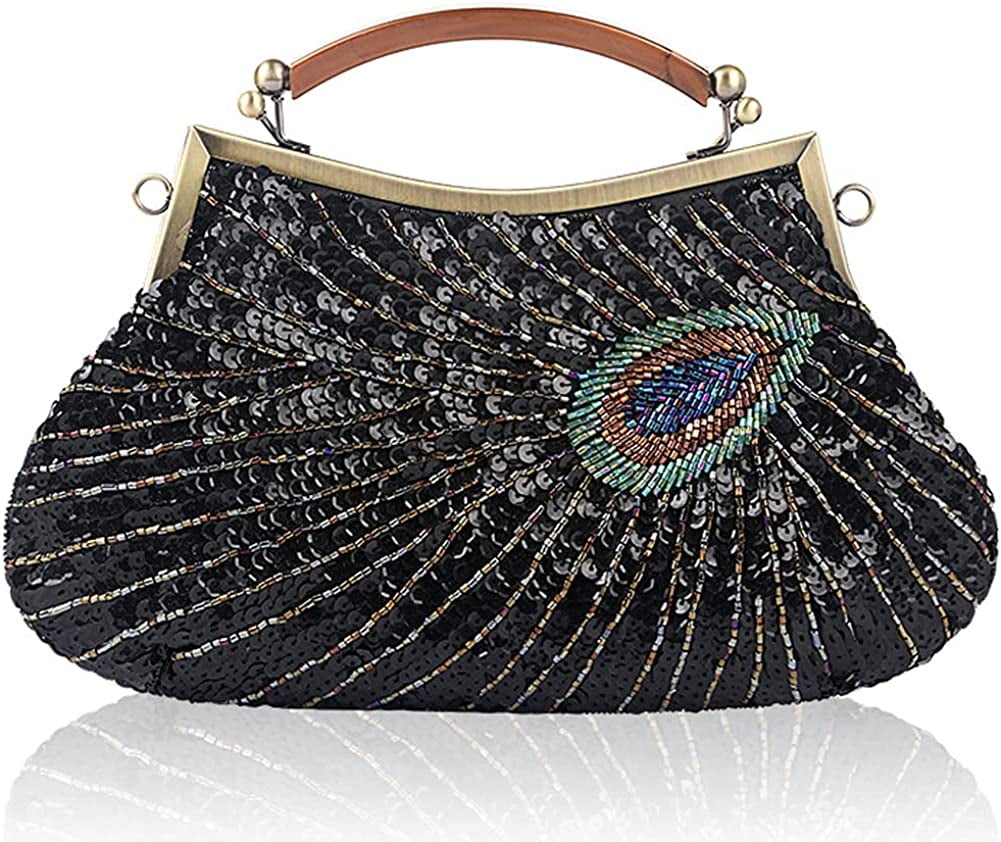 CoCopeanut Retro Peacock Handbag Sequin Clutch Bag Evening Shoulder Bag ...