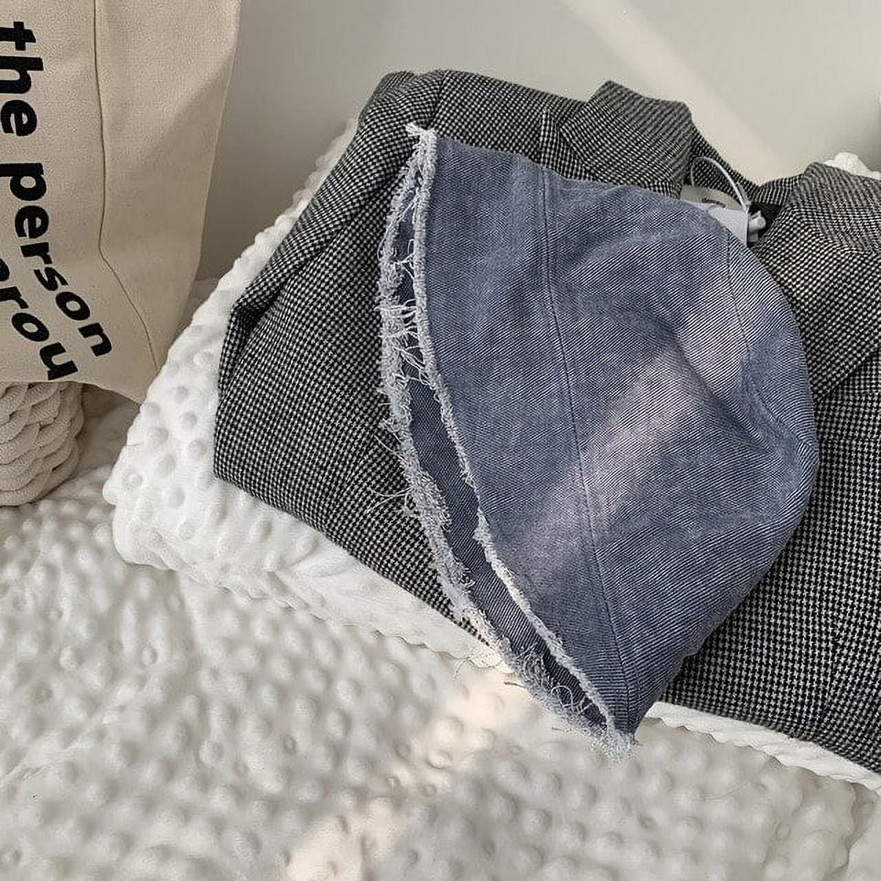 CoCopeanut Topi Bucket Denim Pudar Denim Solid Uniseks Bob Lipat Topi ...