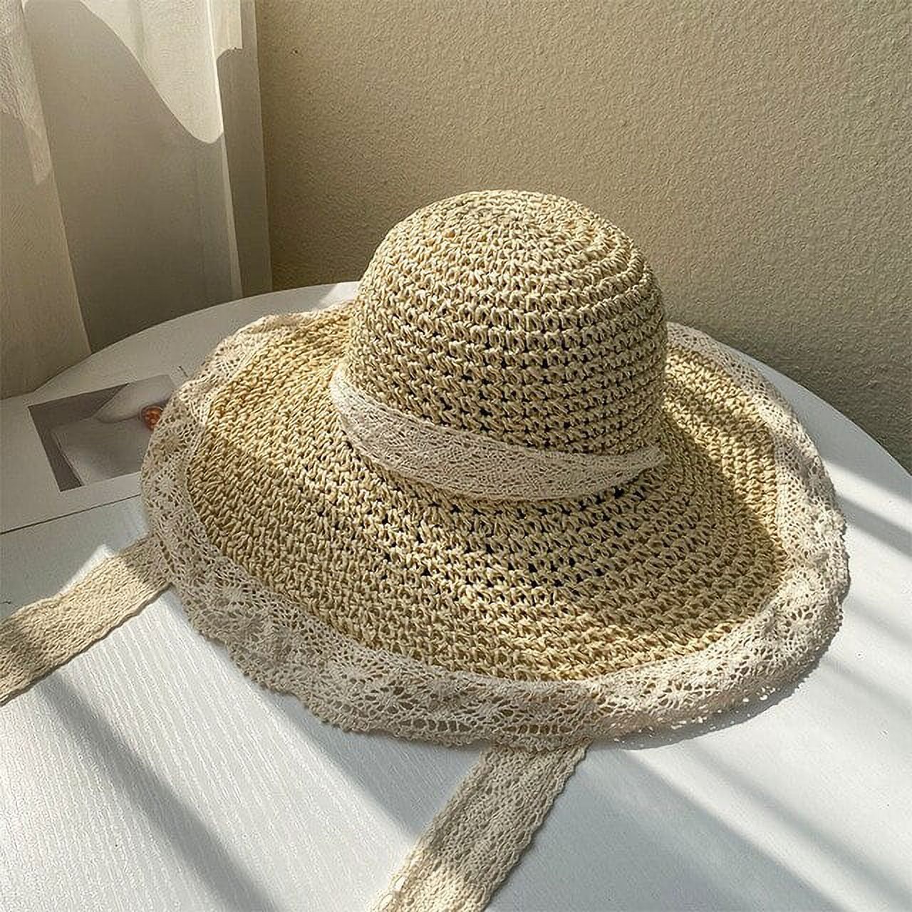 CoCopeanut Topi Matahari Renda Wanita untuk Pinggiran Lebar Jerami ...