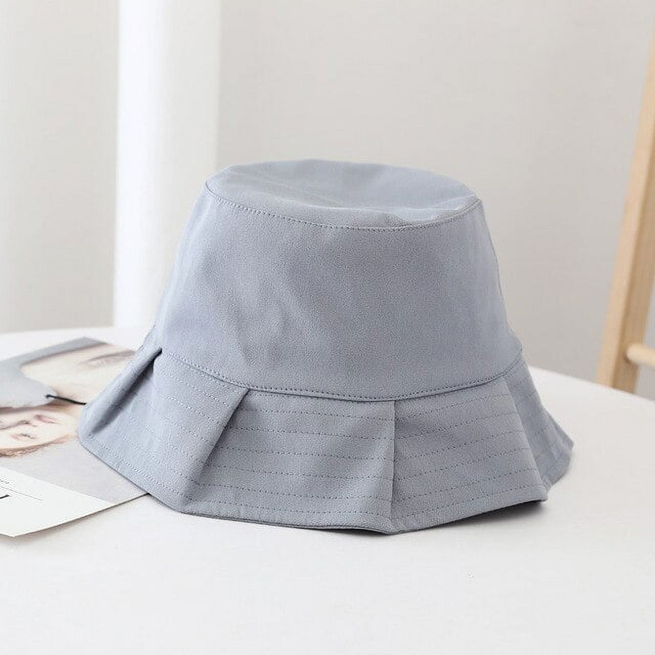 CoCopeanut Topi Matahari Wanita Ruffles Baru Topi Ember Solid Musim ...