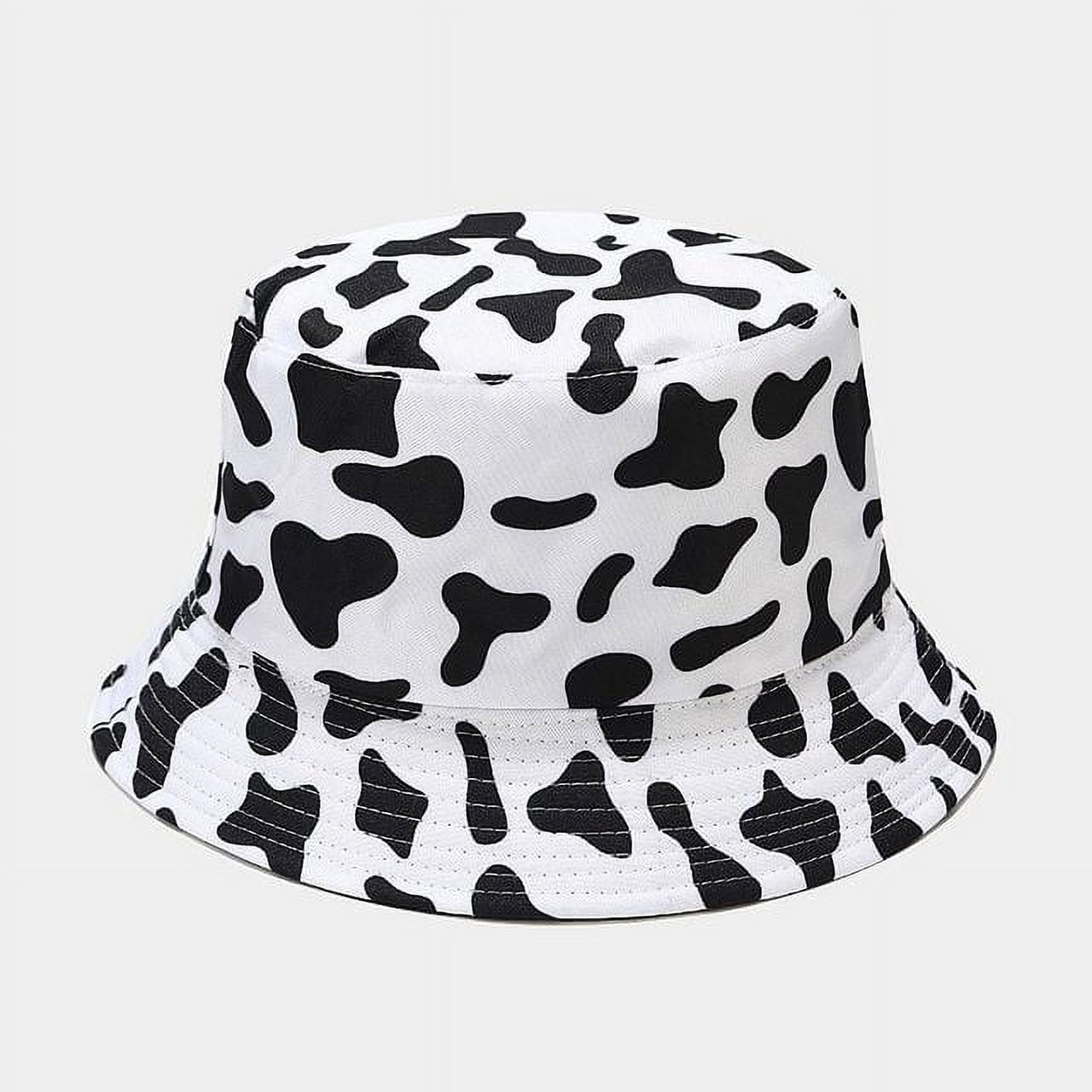 CoCopeanut Topi Motif Sapi Mode Baru Topi Ember Hitam Putih Topi ...