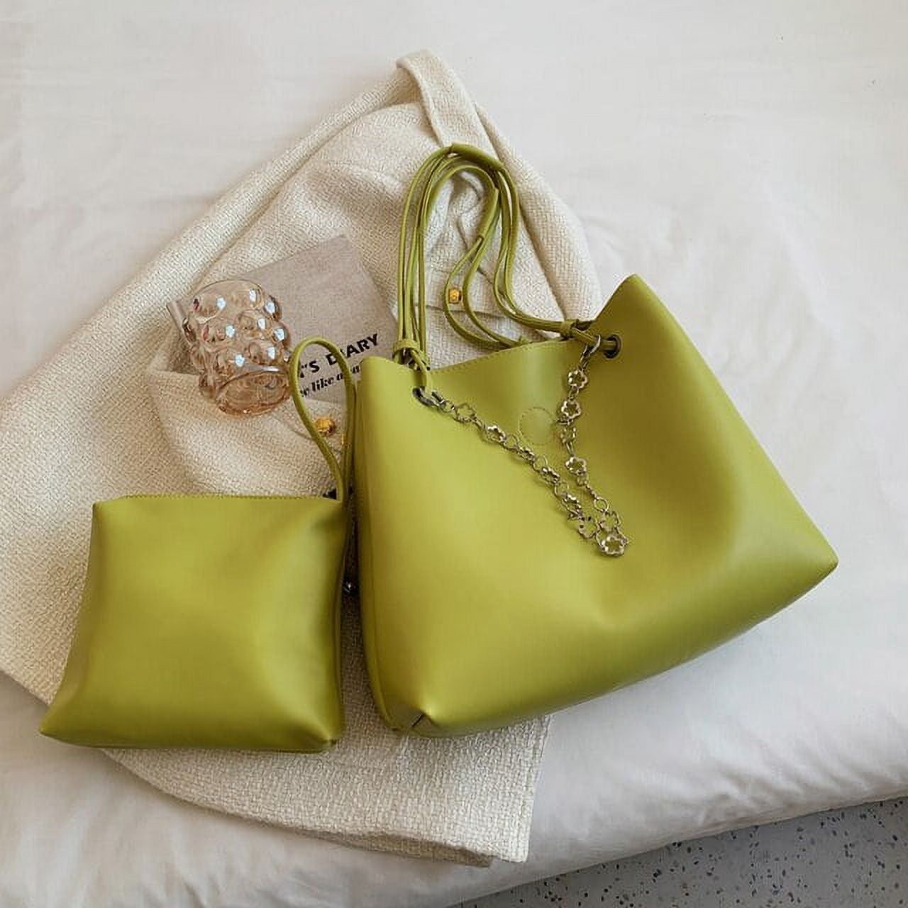 CoCopeaunt 2 Pieces Set Shoulder Bags for Women Pu Leather Bucket Bag ...