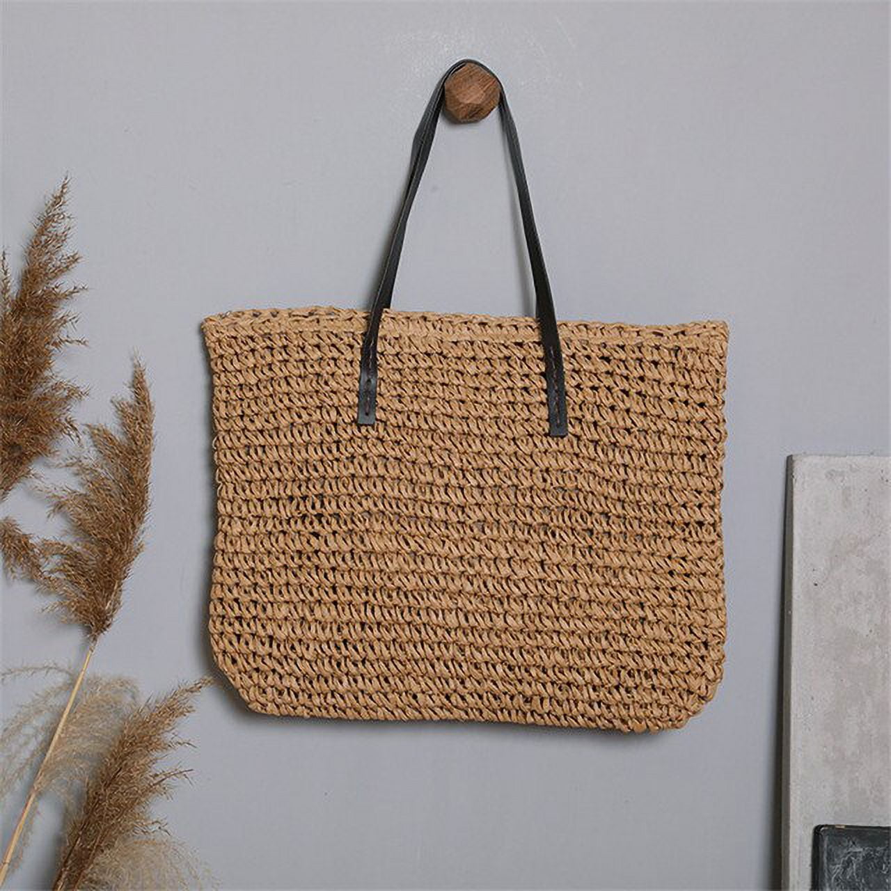 CoCopeaunt Casual Large Capacity Handbag Totes Handmade Straw Shoulder ...