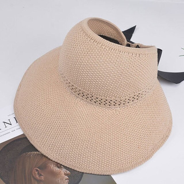 CoCopeaunt New Bow Knitting Empty Hat Woman Summer Sun Block Big ...