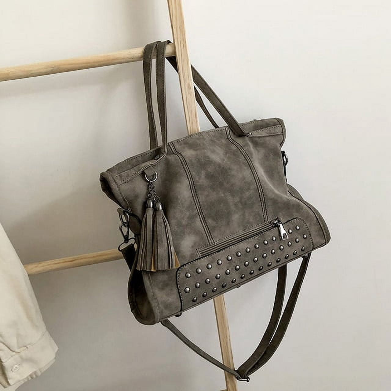 CoCopeaunt Nubuck Leather Rivets Tote Handbag for Women Thread Shoulder ...