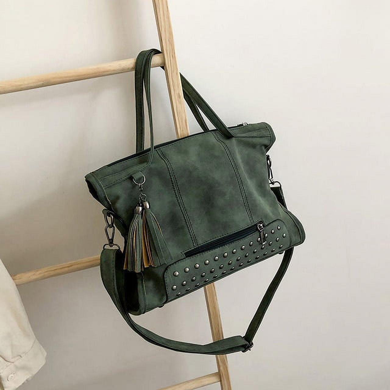 CoCopeaunt Nubuck Leather Rivets Tote Handbag for Women Thread Shoulder ...