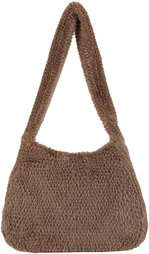 CoCopeaunt Quilted Shoulder Bag Women Fuzzy Plush Round Handbag Fashion ...