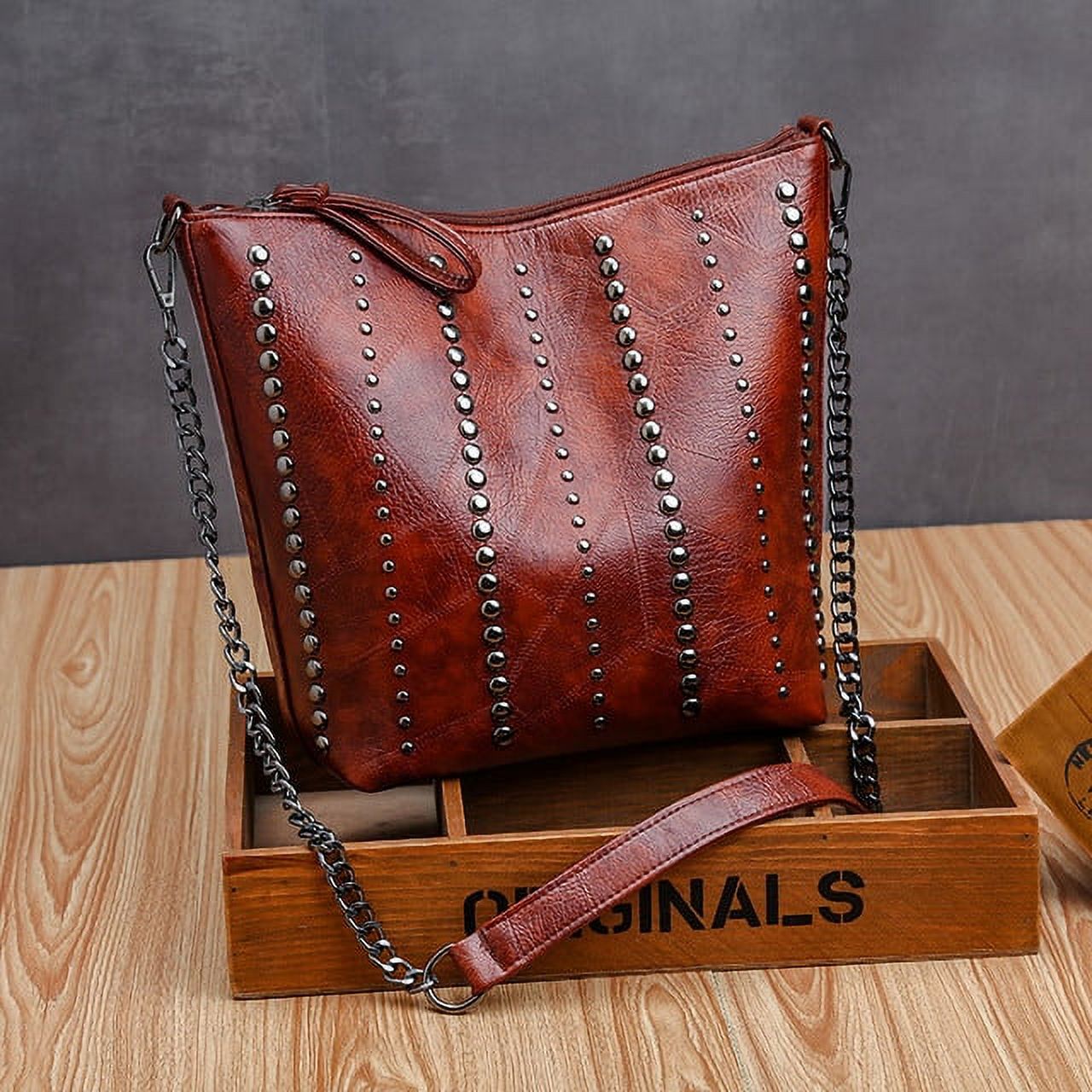 CoCopeaunt Rivet Women Shoulder Bags Female Bucket Bag Chain Crossbody ...