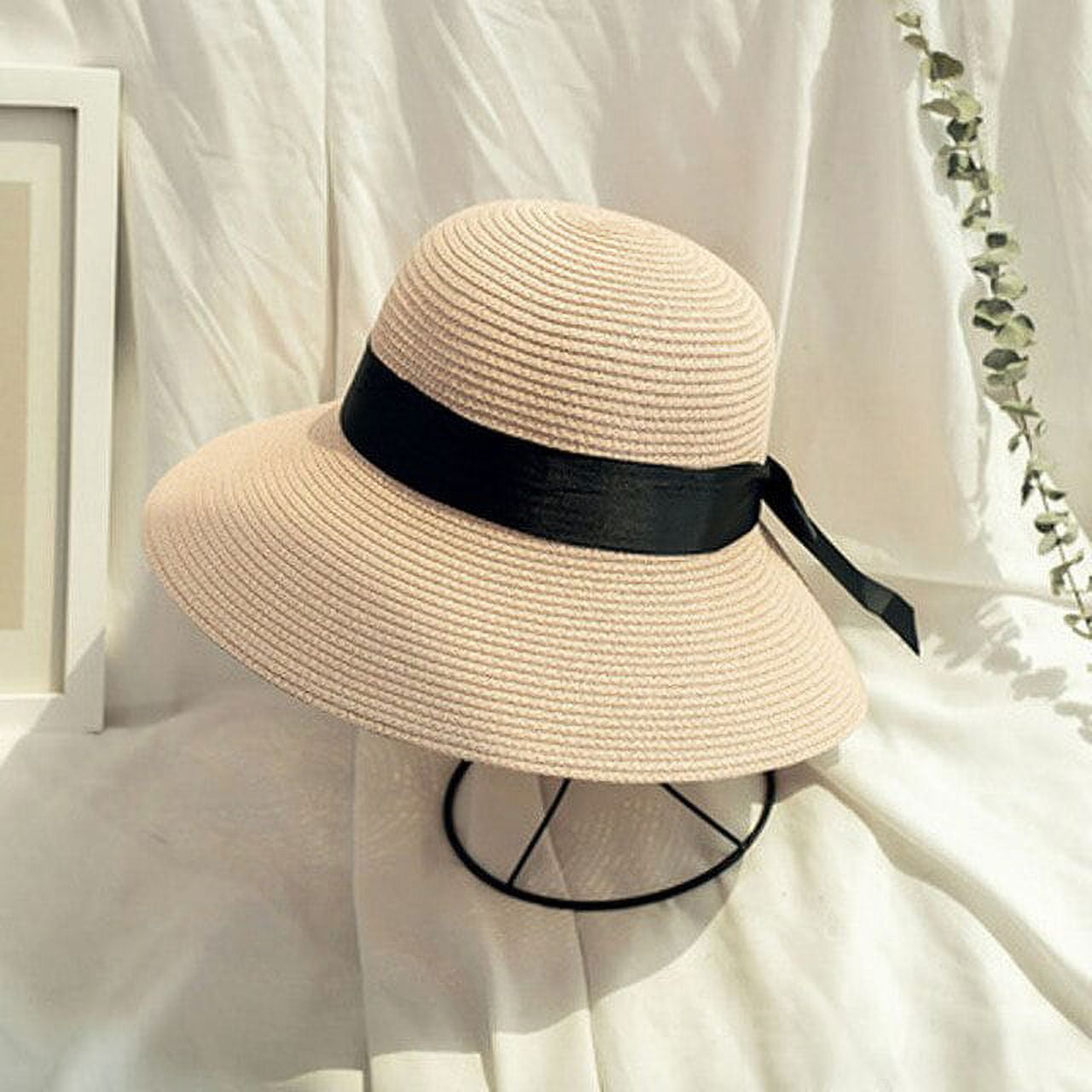 CoCopeaunt Summer Korea Fashion Ribbon Bow Lady Straw Hat Beach Resort ...