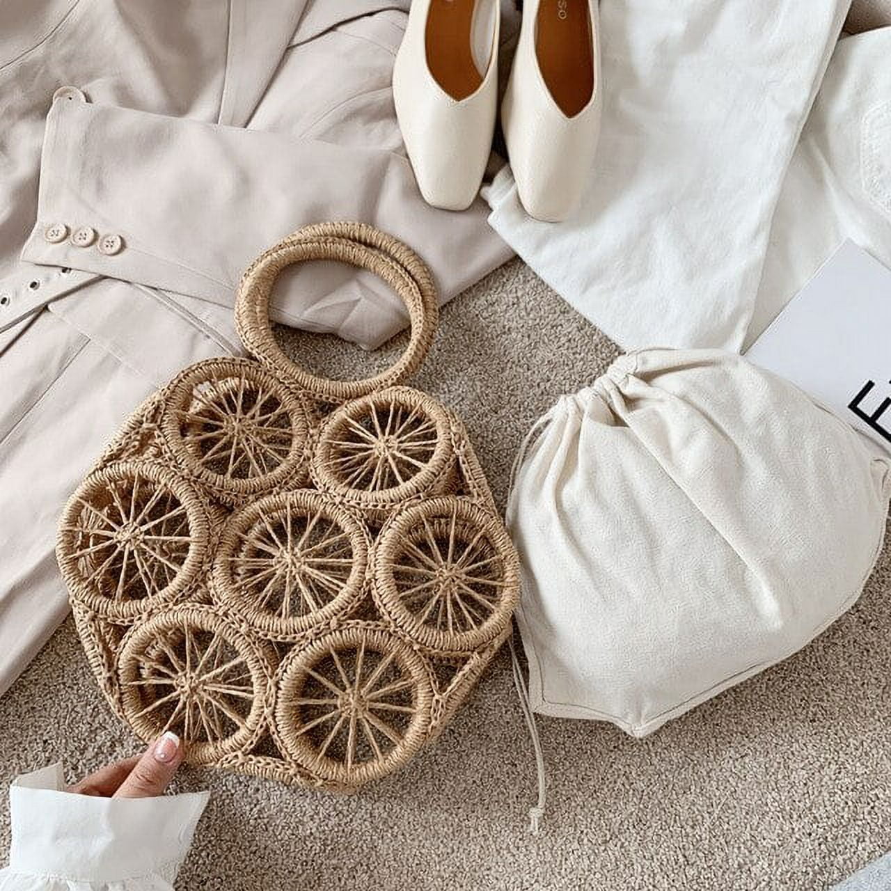 CoCopeaunt Summer Retro Pastoral Rattan Small Round Bag Fasjopm Style ...