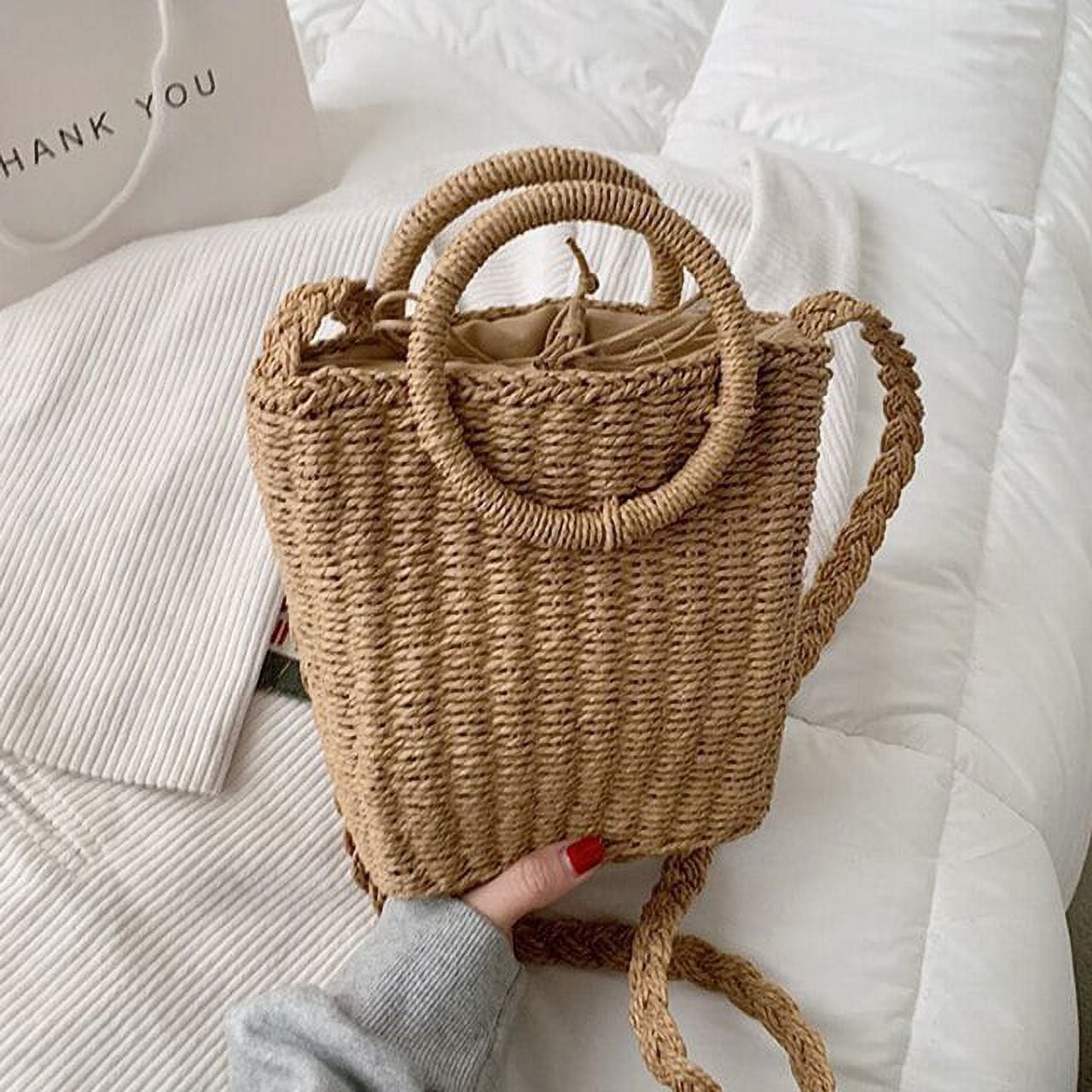 CoCopeaunt Summer Straw Bucket Bag For Women Handmade Woven Handbag ...