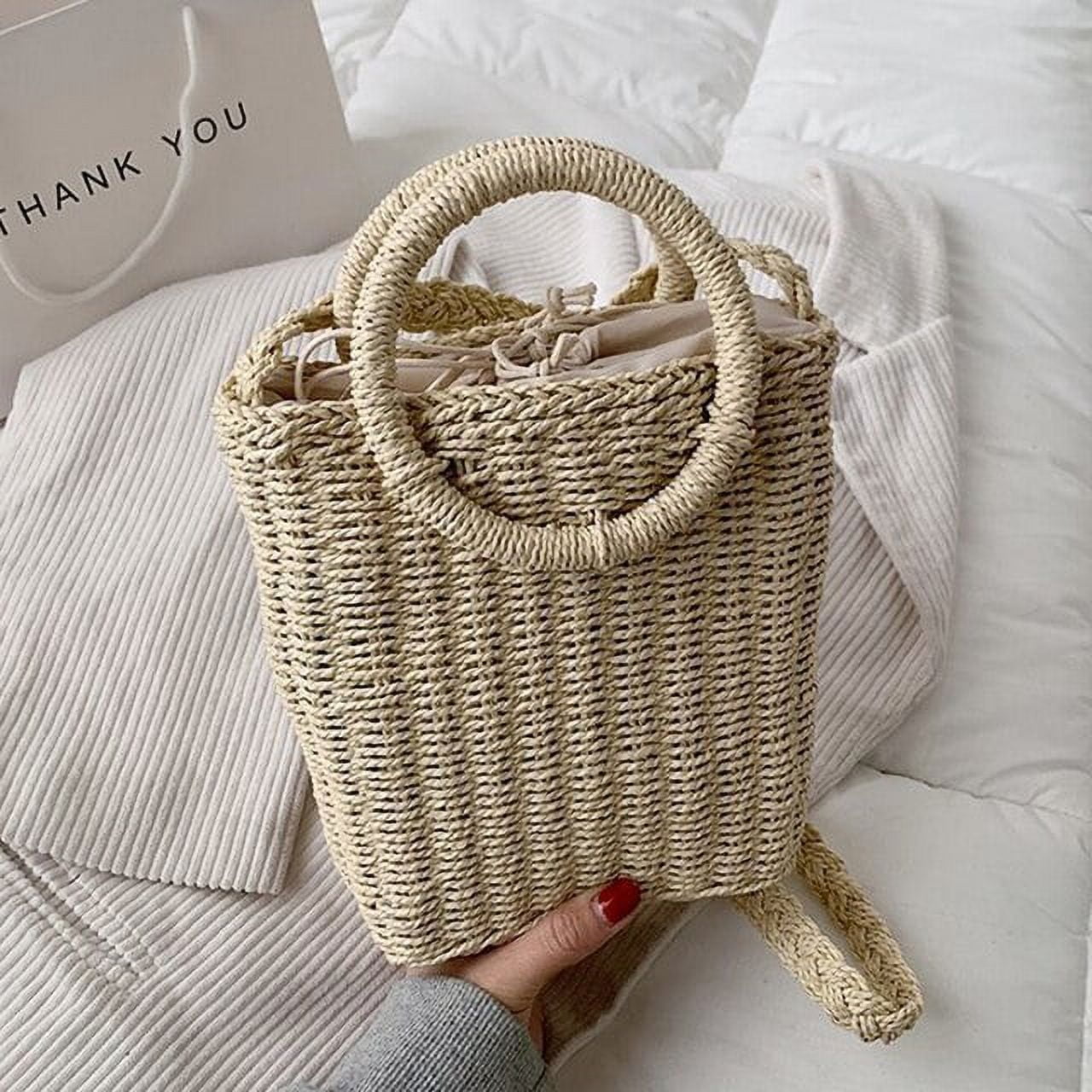 CoCopeaunt Summer Straw Bucket Bag For Women Handmade Woven Handbag ...