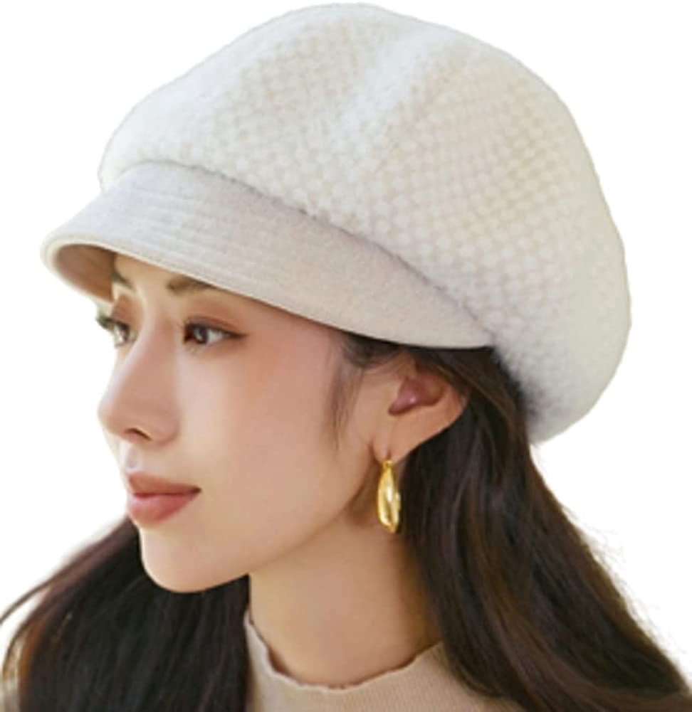 CoCopeaunt Women Knitted Newsboy Caps Casual Cozy Plush Visor Beret Hat ...