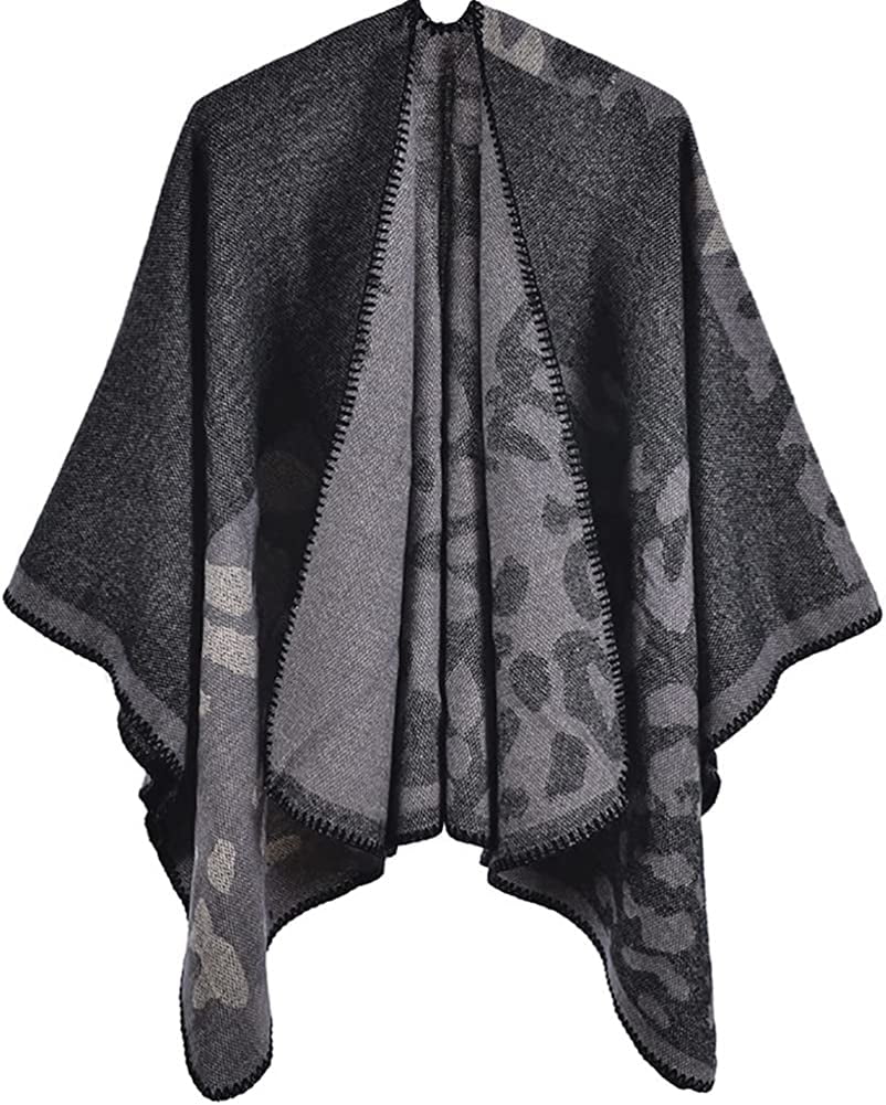 CoCopeaunt Women Leopard Shawl Wraps Winter Classic Poncho Sweater ...