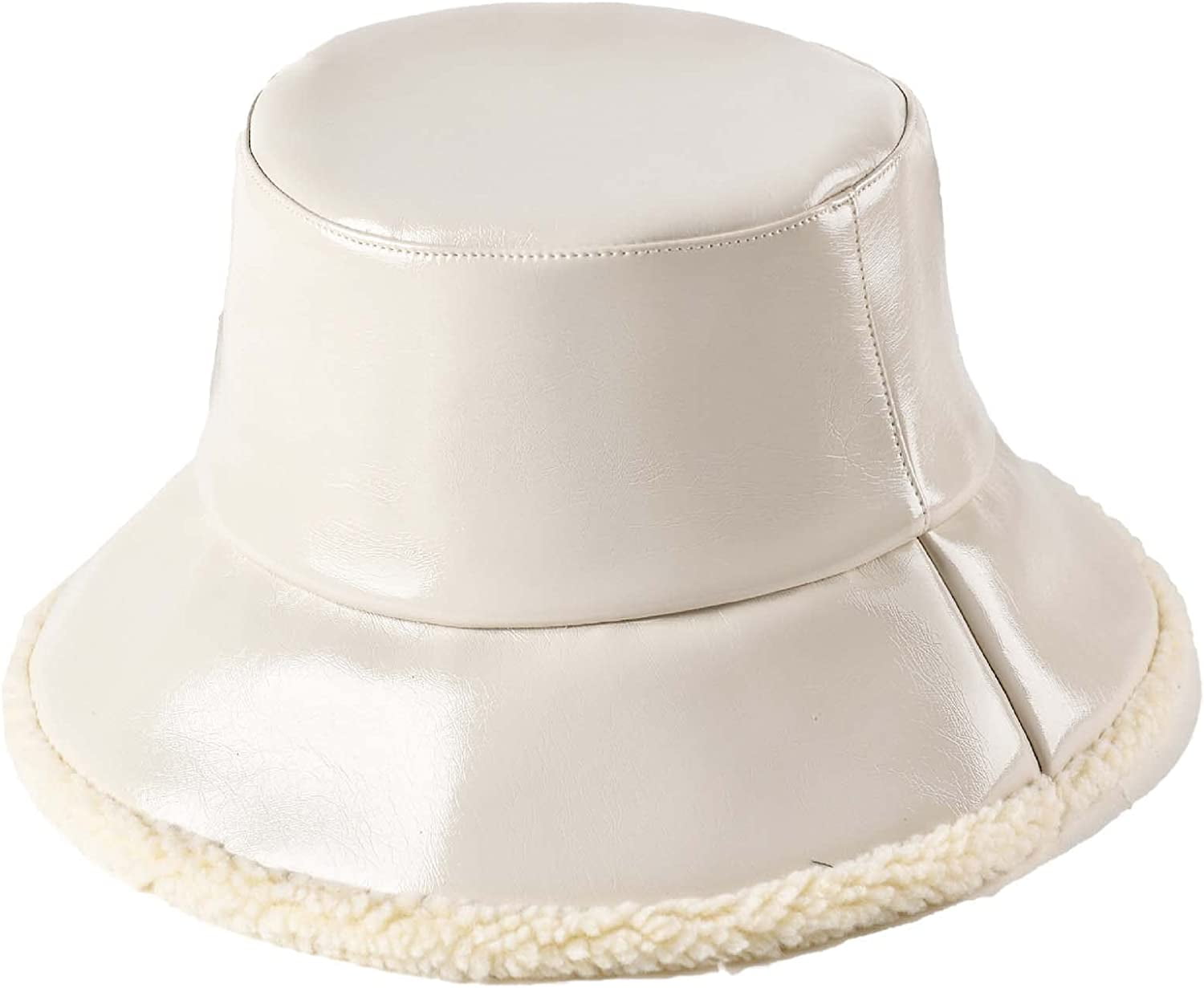 CoCopeaunt Women PU Bucket Hat Waterproof Casual Fluffy Cozy Fuzzy ...