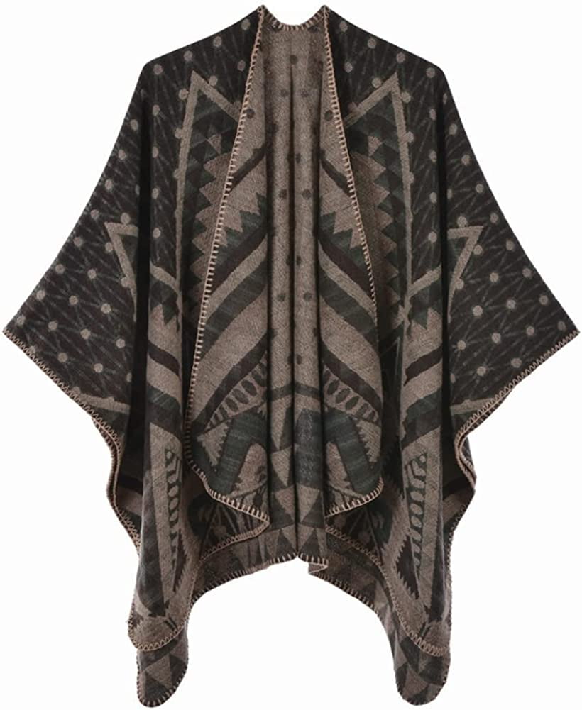 CoCopeaunt Women Plaid Shawl Wraps Retro Poncho Open Front Cardigan ...