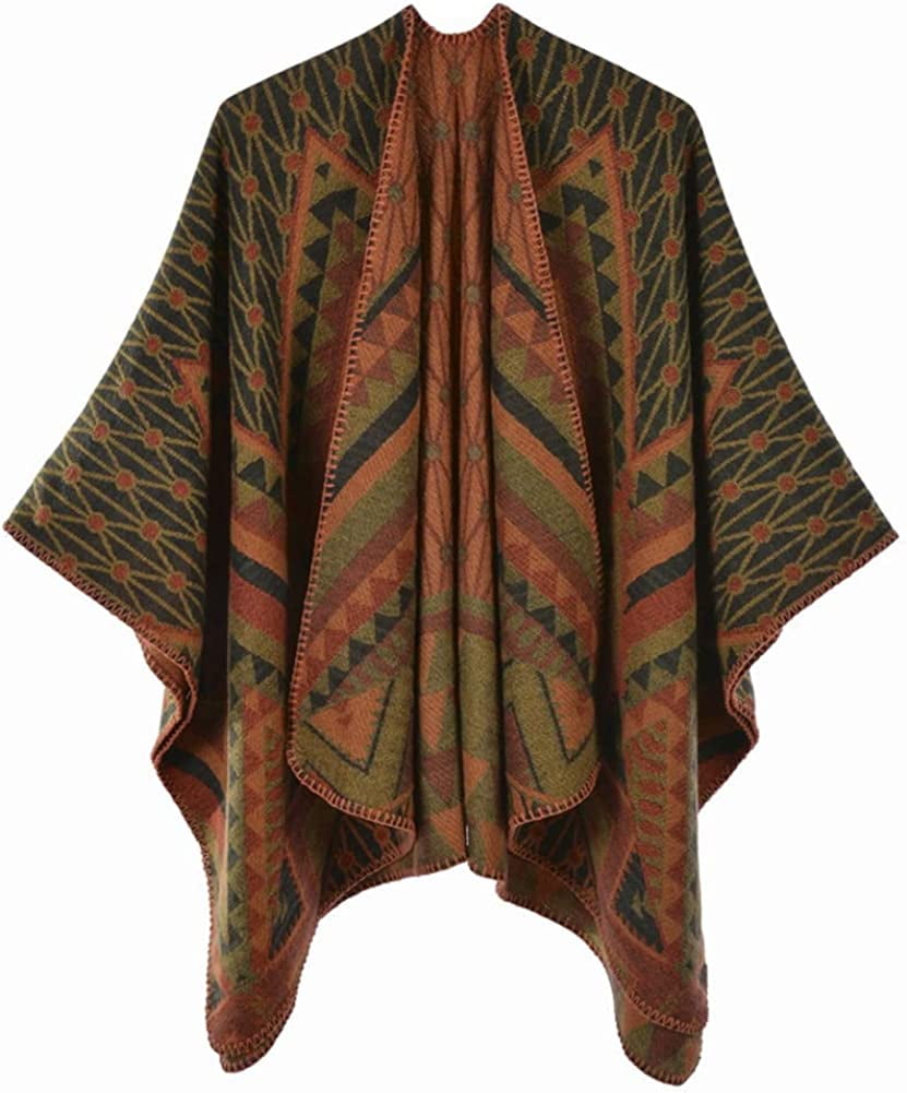 CoCopeaunt Women Plaid Shawl Wraps Retro Poncho Open Front Cardigan ...