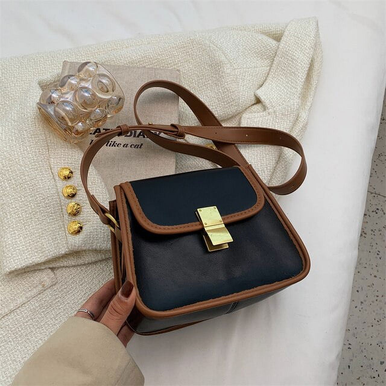 CoCopeaunt contrast color flap shoulder bags for women pu leather messenger handbag female ...