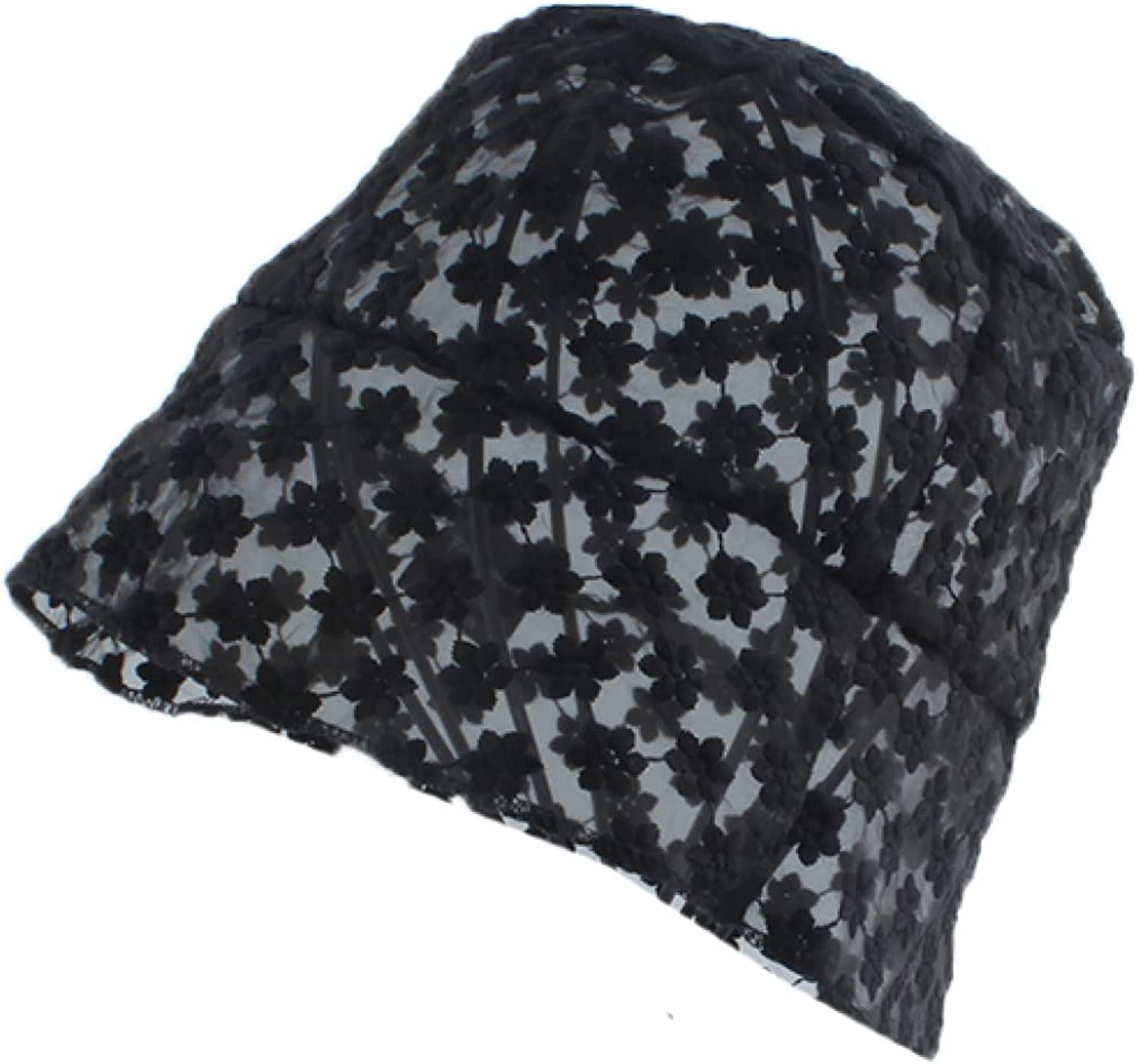 CoCopeaunts Black Bucket Hat Clear Flower Lace Hat for Women Floppy ...