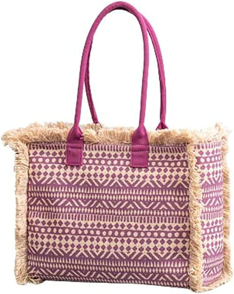 CoCopeaunts Canvas Tote Bag for Women Boho Style Fringed Large School ...