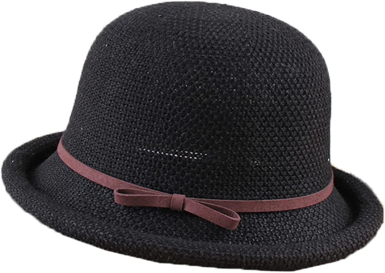 CoCopeaunts Cotton Linen Knitted Breathable Bowler Hat Literary Rolled ...