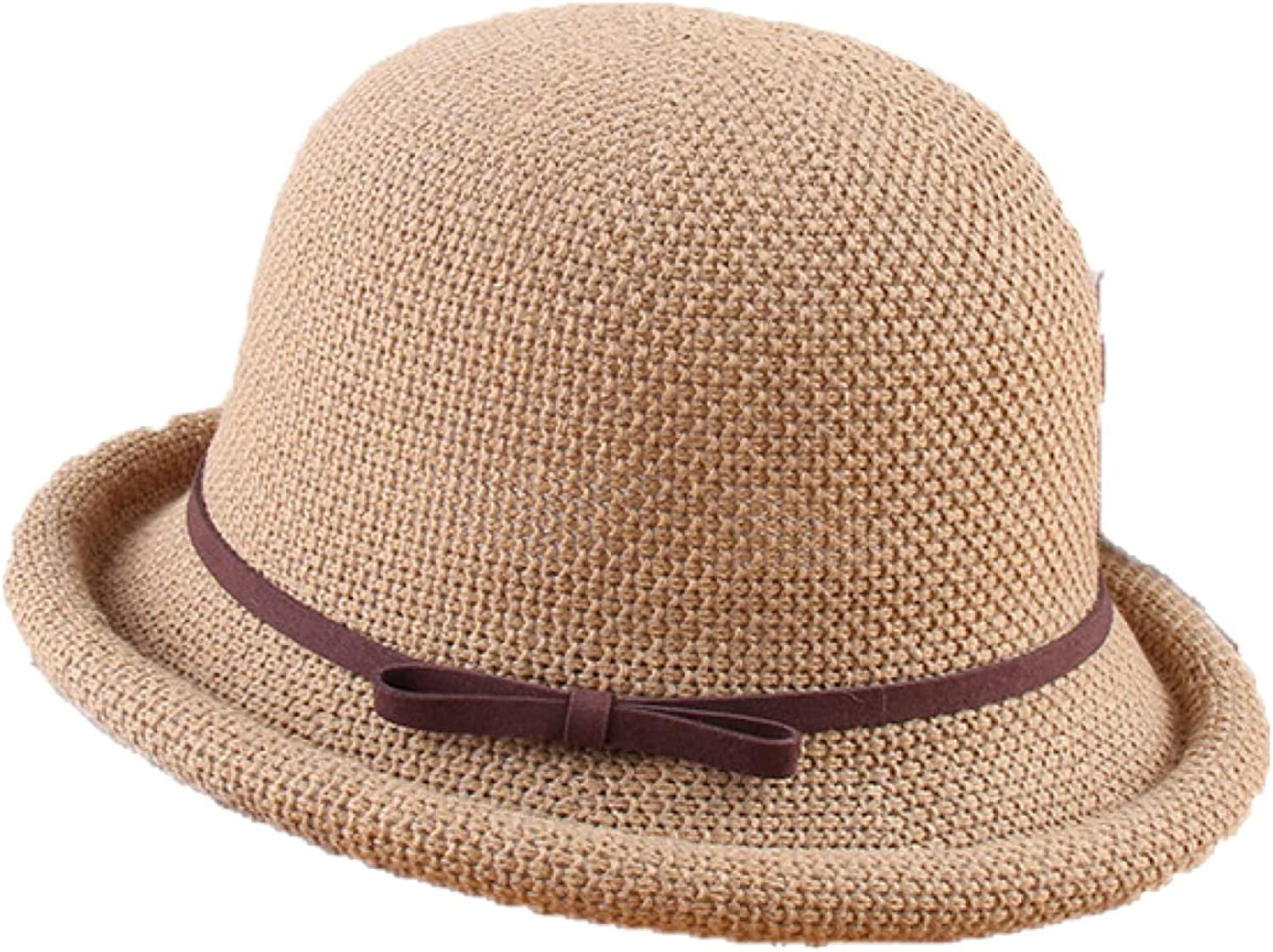 CoCopeaunts Cotton Linen Knitted Breathable Bowler Hat Literary Rolled ...