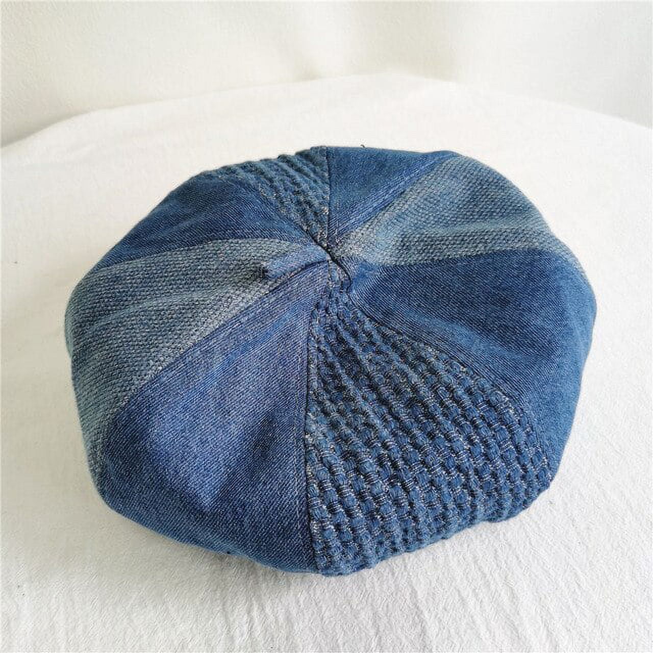 CoCopeaunts Denim Textura Beret Hats For Women Washed Cotton Patchwork ...