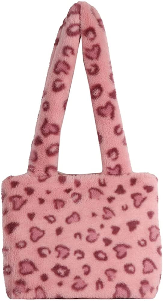 CoCopeaunts Fluffy Faux Fur Shoulder Bag Leopard Pattern Tote Bag Cute ...
