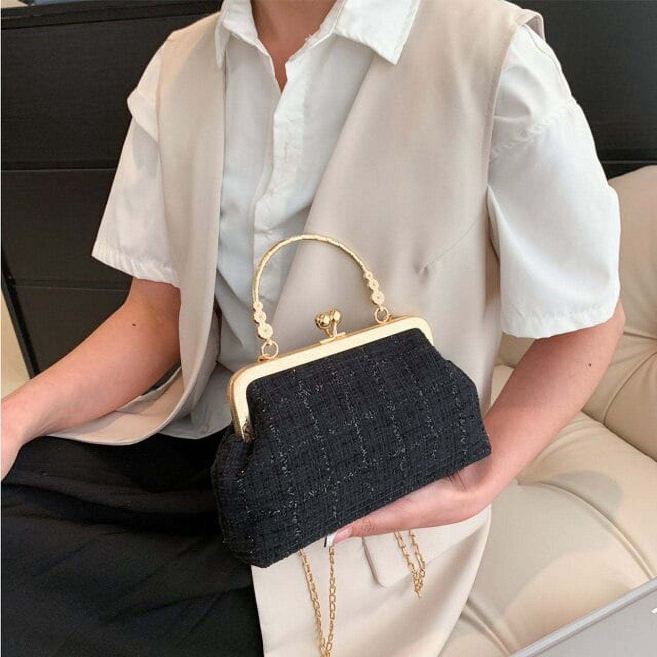 CoCopeaunts Ladies Handbags Woven Plaid Metal Chain Women Dinner Tote ...