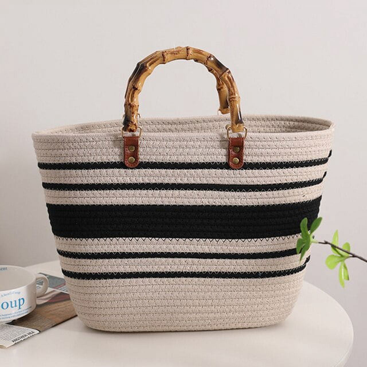 CoCopeaunts Ladies Woven Tote Bamboo Handle Women Weaving Bag Large ...