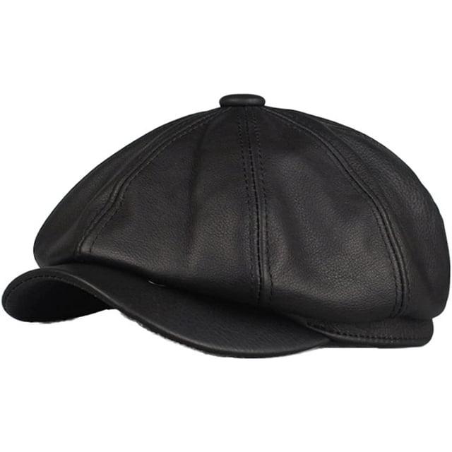 CoCopeaunts Newsboy Cap Retro Octagonal Genuine Leather Hat Beret ...