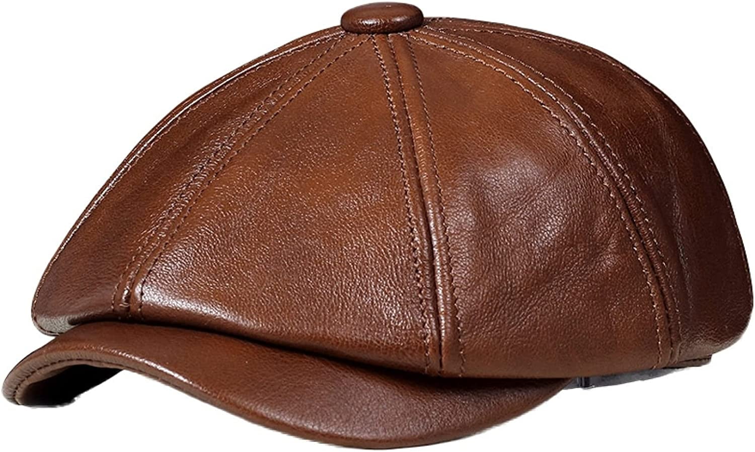 CoCopeaunts Newsboy Cap Retro Octagonal Genuine Leather Hat Beret ...