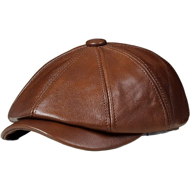 CoCopeaunts Newsboy Cap Retro Octagonal Genuine Leather Hat Beret ...
