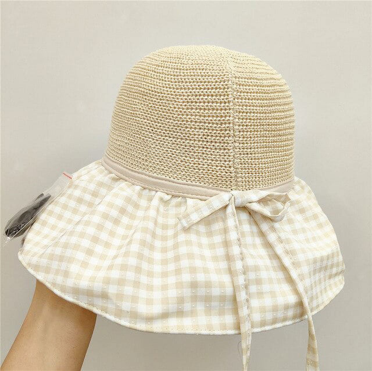 Cocopeaunts Plaid Straw Hats For Women Summer Wide Brim Hat Patchwork