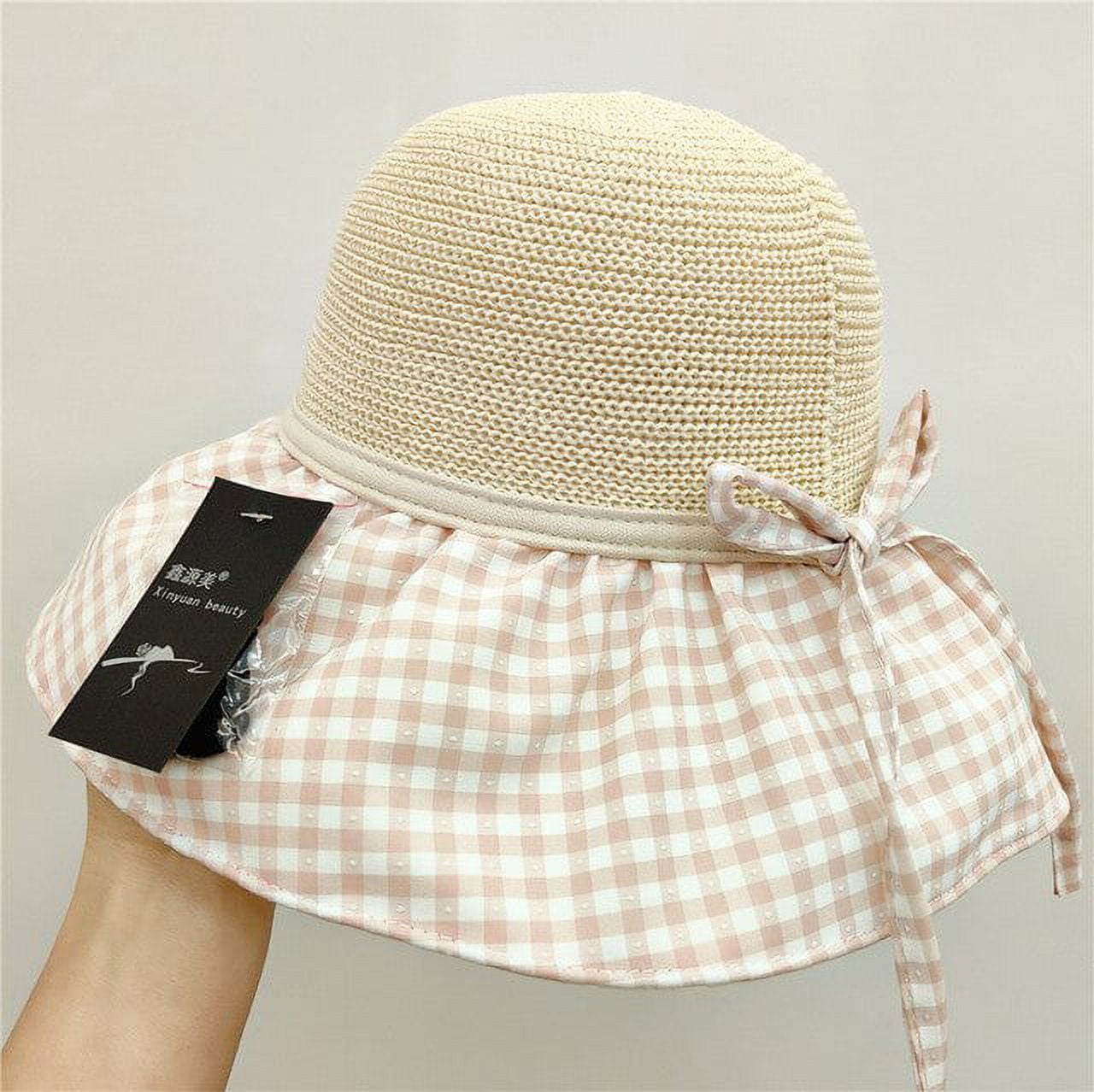 Cocopeaunts Plaid Straw Hats For Women Summer Wide Brim Hat Patchwork